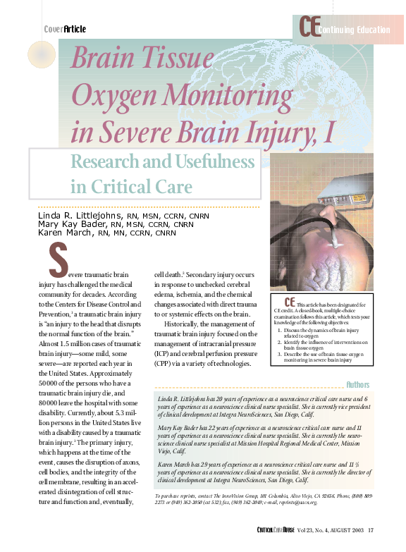 (PDF) Brain tissue oxygen monitoring in severe brain injury, II ...