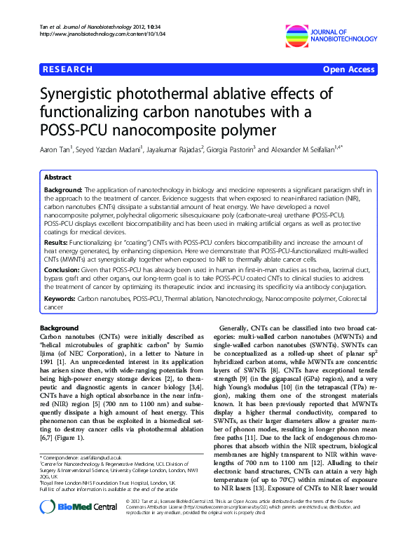 (PDF) Synergistic photothermal ablative effects of functionalizing ...