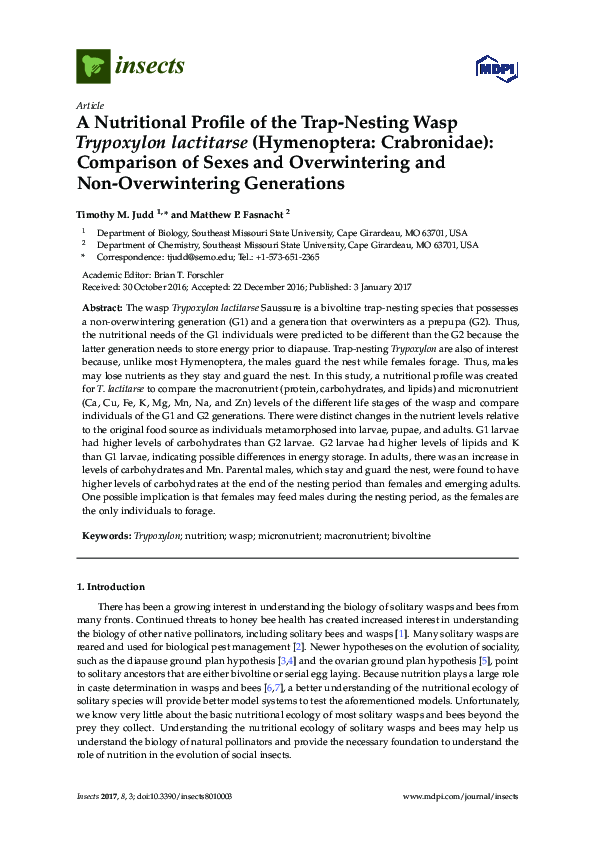 (PDF) A Nutritional Profile of the Trap-Nesting Wasp Trypoxylon ...