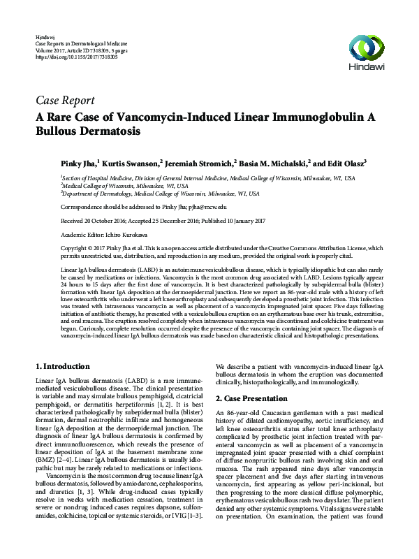 (PDF) A Rare Case of Vancomycin-Induced Linear Immunoglobulin A Bullous ...