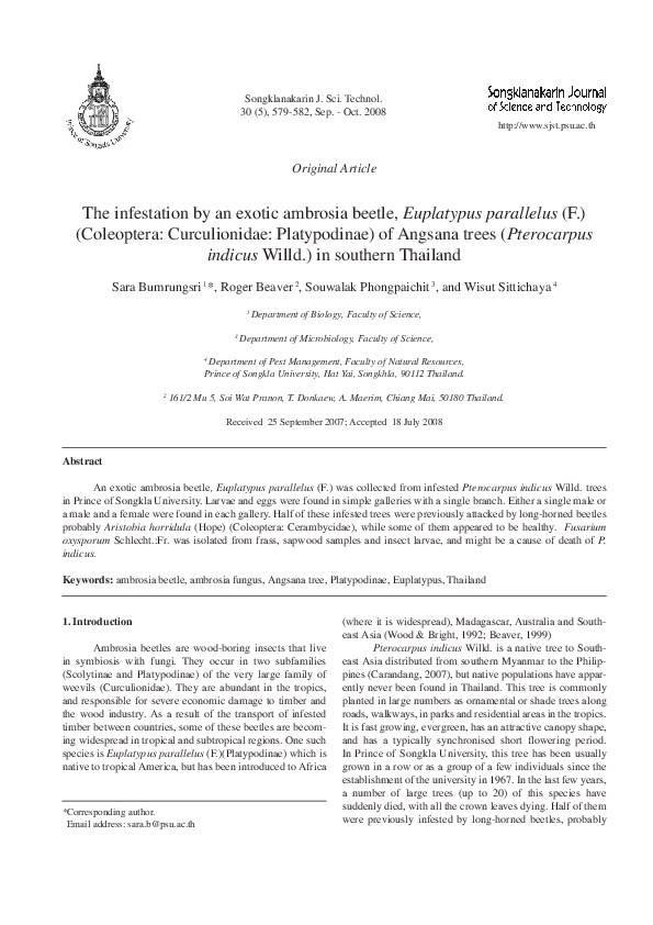 (PDF) The infestation by an exotic ambrosia beetle, Euplatypus ...