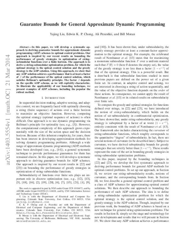 (PDF) Guarantee Bounds for General Approximate Dynamic Programming