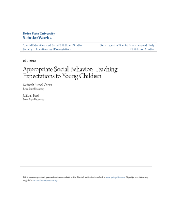 (PDF) Appropriate Social Behavior: Teaching Expectations to Young Children