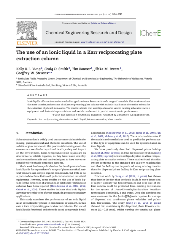 (PDF) The use of an ionic liquid in a Karr reciprocating plate ...