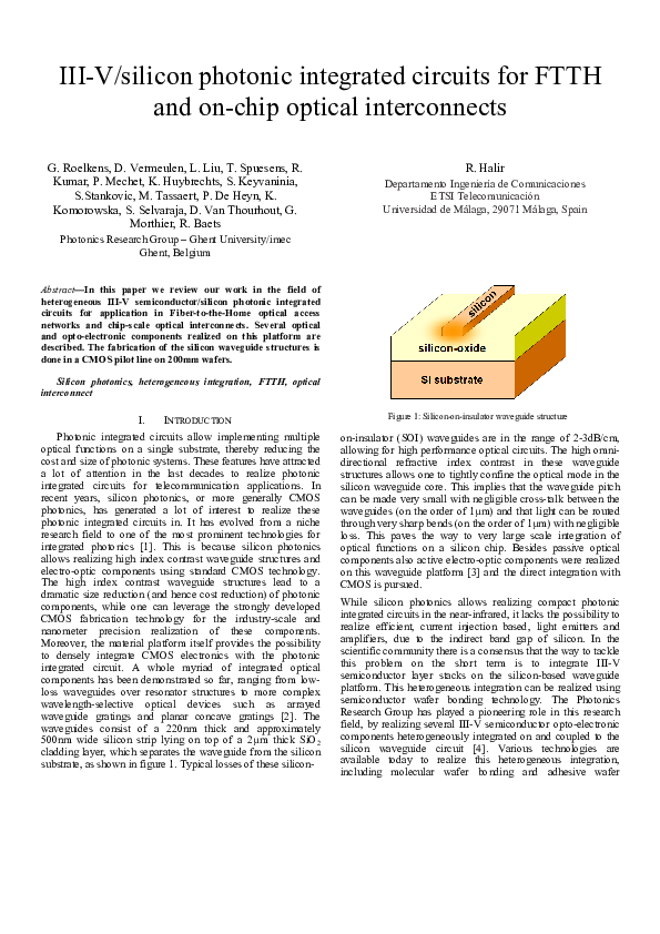 (PDF) III-V/silicon photonic integrated circuits for FTTH and on-chip ...