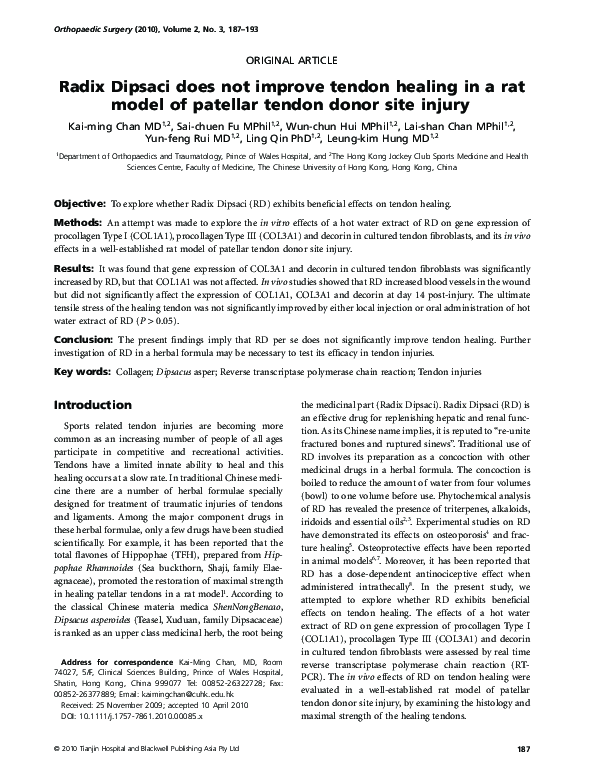 (PDF) Radix Dipsaci does not improve tendon healing in a rat model of ...
