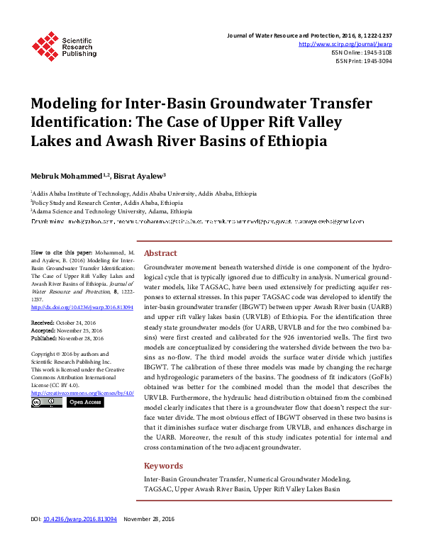 (PDF) Modeling for Inter-Basin Groundwater Transfer Identification: The ...