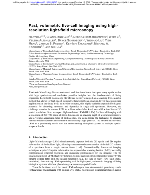 (PDF) Fast, volumetric live-cell imaging using high-resolution light ...