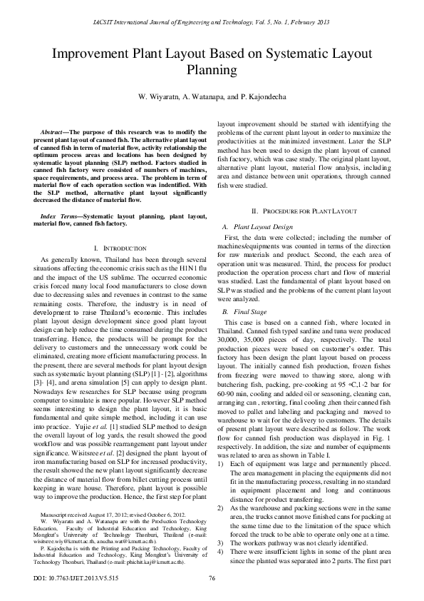 (PDF) Improvement Plant Layout Based on Systematic Layout Planning