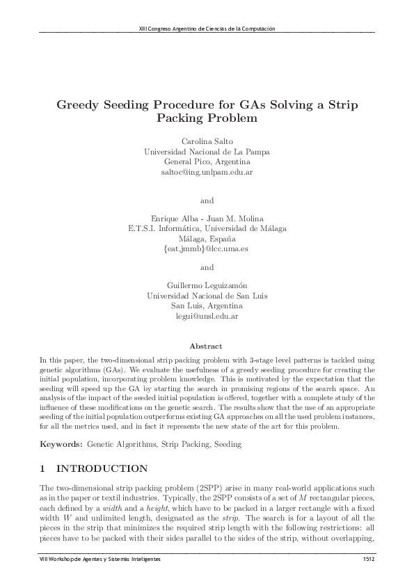 (PDF) Greedy Seeding Procedure for GAs Solving a Strip Packing Problem
