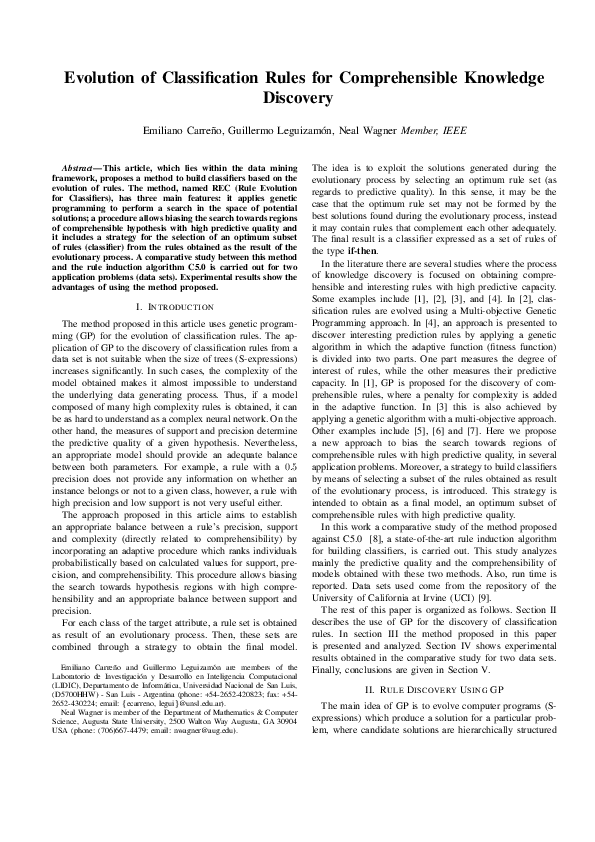 (PDF) Evolution of classification rules for comprehensible knowledge discovery