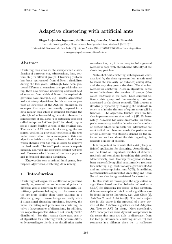 Pdf Bio Inspired Adaptive Clustering Algorithms