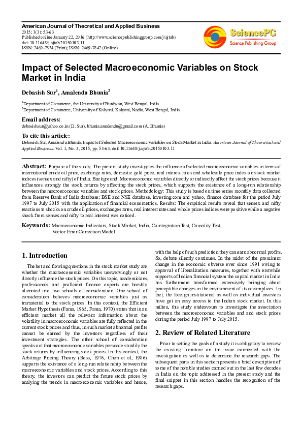 Pdf Impact Of Selected Macroeconomic Variables On Stock Market In India