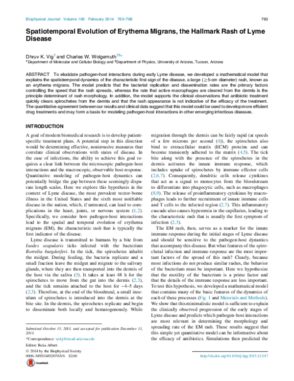 (PDF) Spatiotemporal Evolution of Erythema Migrans, the Hallmark Rash ...