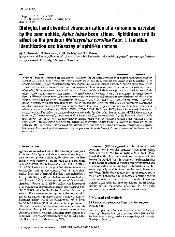 (PDF) Biological and chemical characterization of a kairomone excreted ...