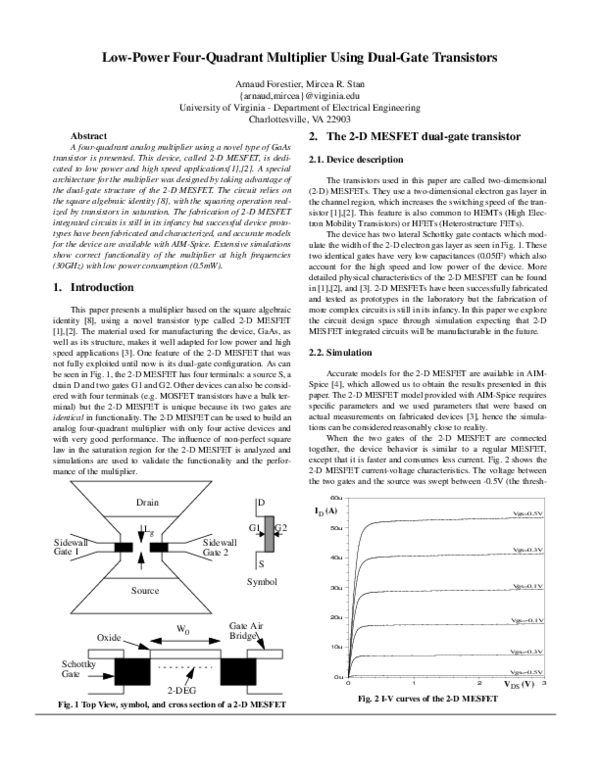 (PDF) Low-Power Four-Quadrant Multiplier Using Dual-Gate Transistors