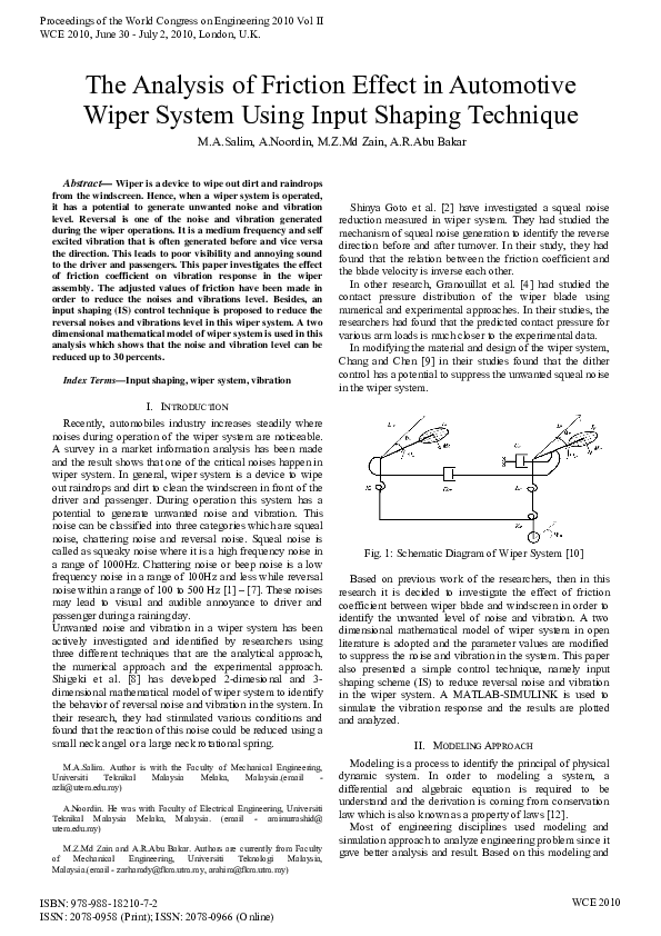 (PDF) The Analysis of Friction Effect in Automotive Wiper System Using ...