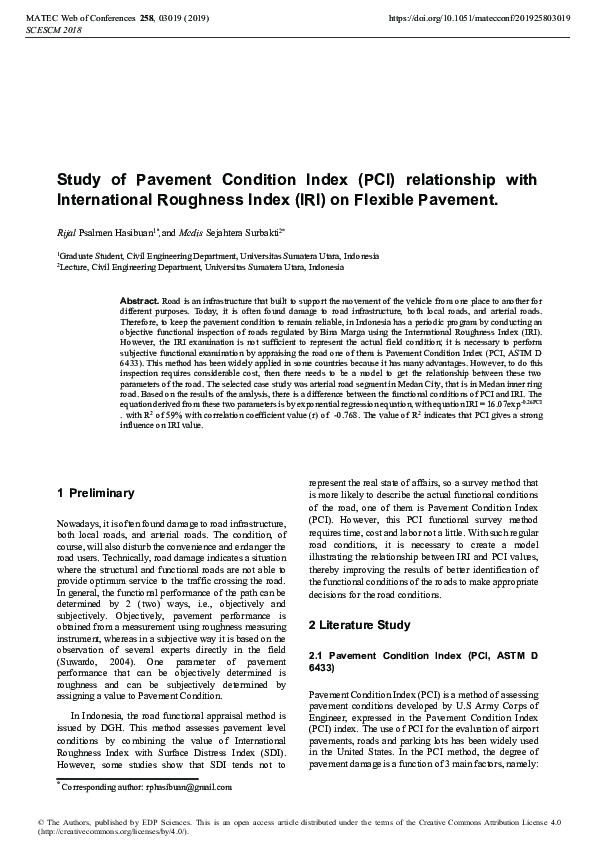 (PDF) Study of Pavement Condition Index (PCI) relationship with ...