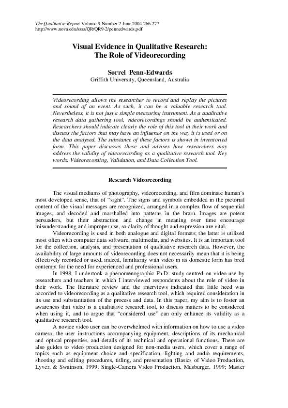 (PDF) Visual Evidence in Qualitative Research: The Role of Videorecording