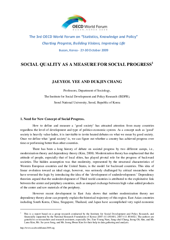 (PDF) Social Quality as a Measure for Social PROGRESS1