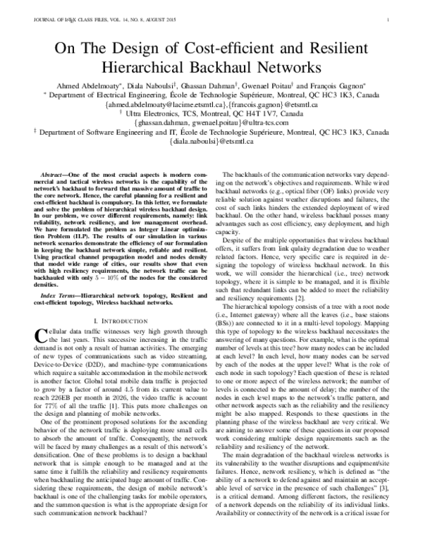 (PDF) On The Design of Cost-efficient and Resilient Hierarchical Backhaul Networks