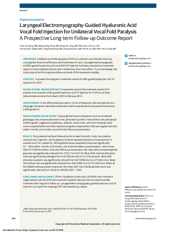 (PDF) Laryngeal Electromyography-Guided Hyaluronic Acid Vocal Fold ...