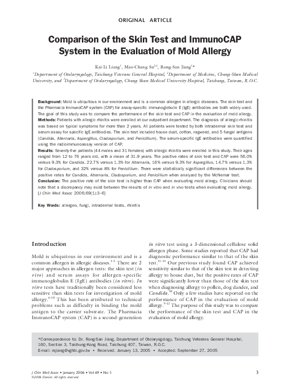 (PDF) Comparison of the Skin Test and ImmunoCAP System in the ...