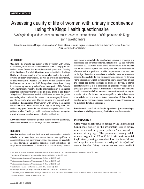 (PDF) Assessing quality of life of women with urinary incontinence ...
