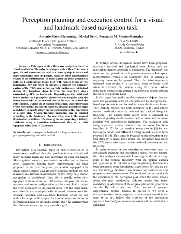 (PDF) Perception Planning and Execution Control for a visual and ...