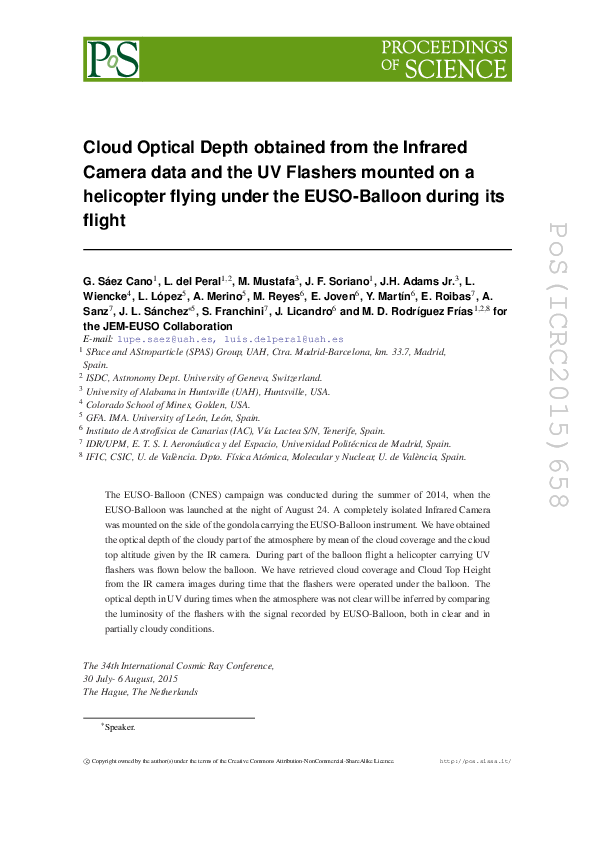 (PDF) Cloud Optical Depth obtained from the Infrared Camera data and ...