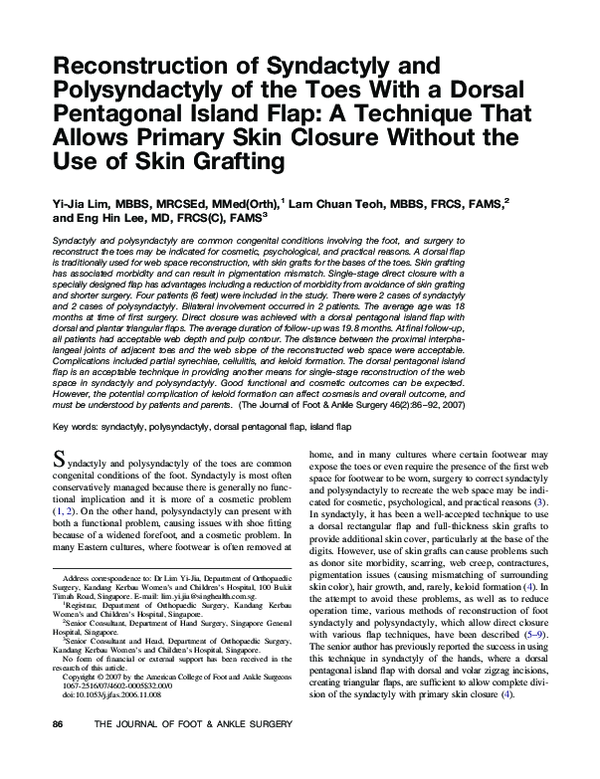 (PDF) Reconstruction of Syndactyly and Polysyndactyly of the Toes With ...