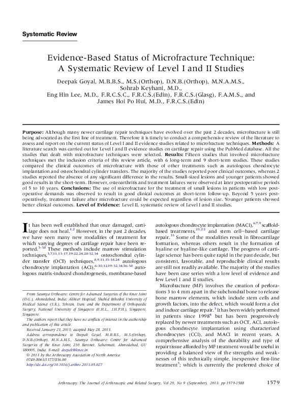 (PDF) Evidence-Based Status of Microfracture Technique: A Systematic Review of Level I and II ...