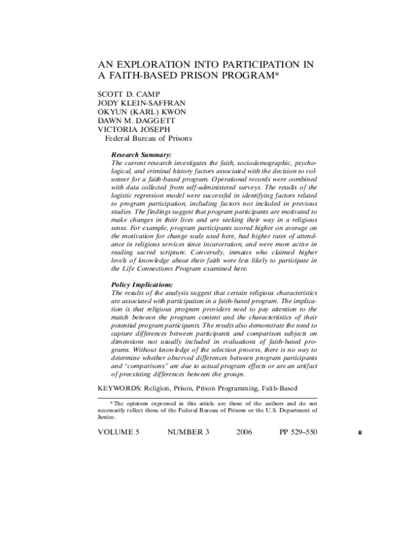 (PDF) An Exploration into Participation in a Faith-Based Prison Program ...