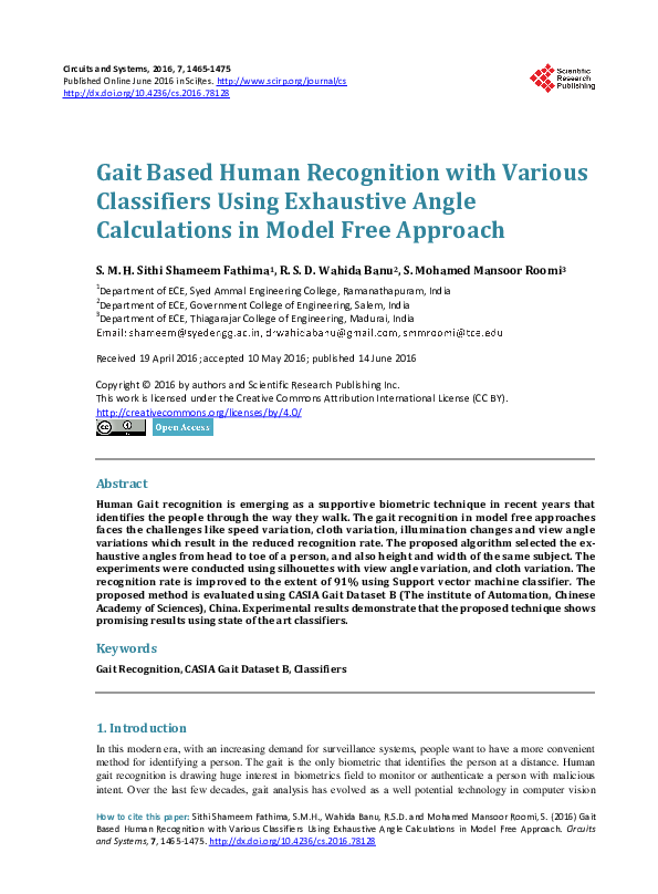 (PDF) Gait Based Human Recognition with Various Classifiers Using ...
