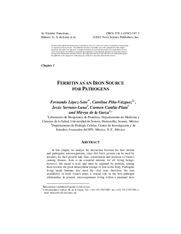 (PDF) In: Ferritin: Functions FERRITIN AS AN IRON SOURCE FOR PATHOGENS