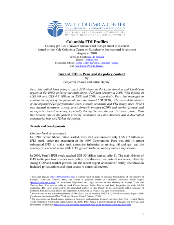 Inward FDI in Peru and its policy context