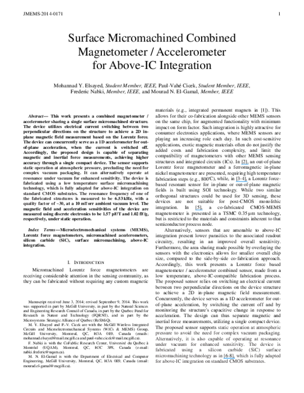 (PDF) Surface Micromachined Combined Magnetometer/Accelerometer for Above-IC Integration