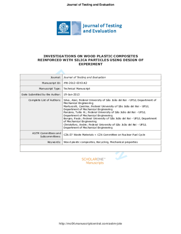 (PDF) Investigations on Wood–Plastic Composites Reinforced With Silica ...