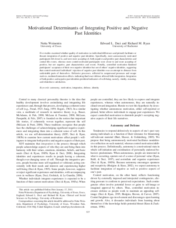 (PDF) Motivational determinants of integrating positive and negative ...