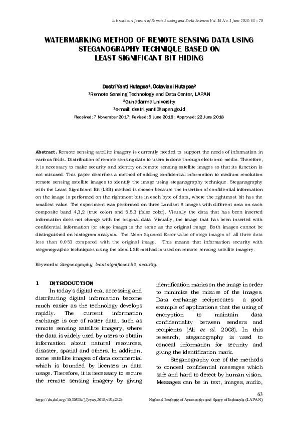 (PDF) Watermarking Method of Remote Sensing Data Using Steganography ...