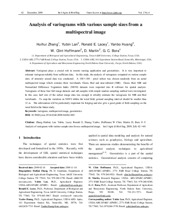 (PDF) Analysis of variograms with various sample sizes from a multispectral image