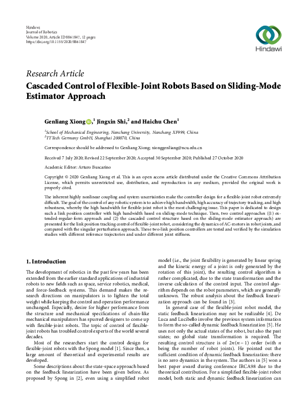 Pdf Cascaded Control Of Flexible Joint Robots Based On Sliding Mode Estimator Approach