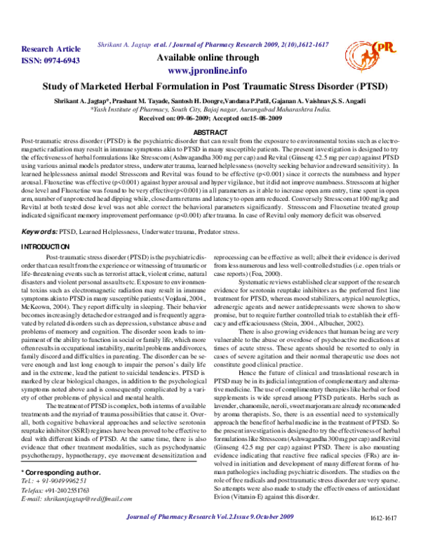 (PDF) Study of Marketed Herbal Formulation in Post Traumatic Stress ...