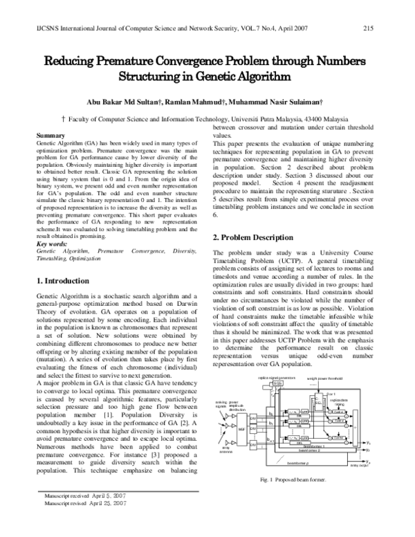 Pdf Reducing Premature Convergence Problem Through Numbers Structuring In Genetic Algorithm