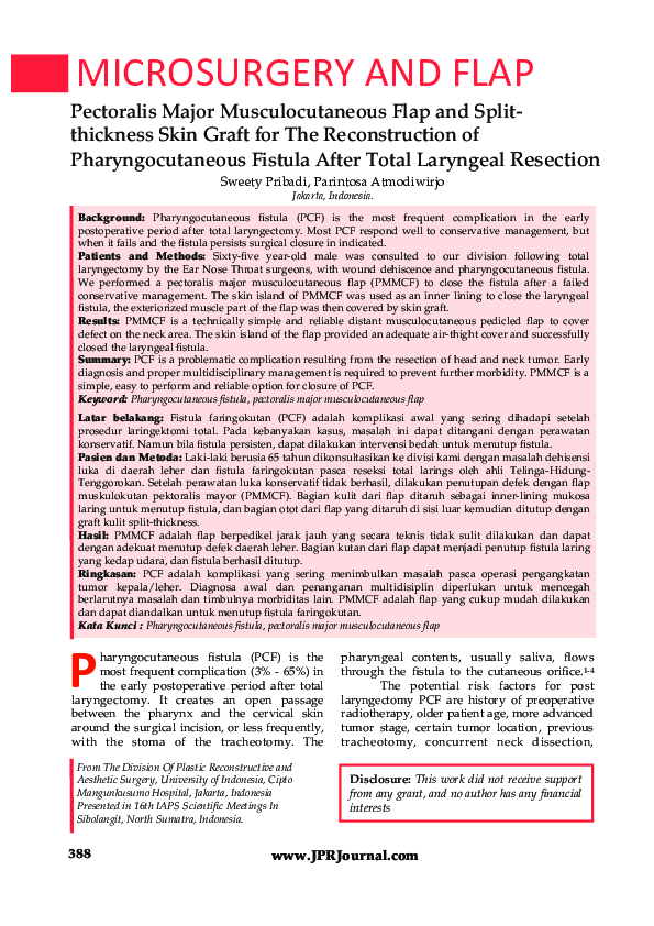 (PDF) Pectoralis Major Musculocutaneous Flap and Splitthickness Skin ...