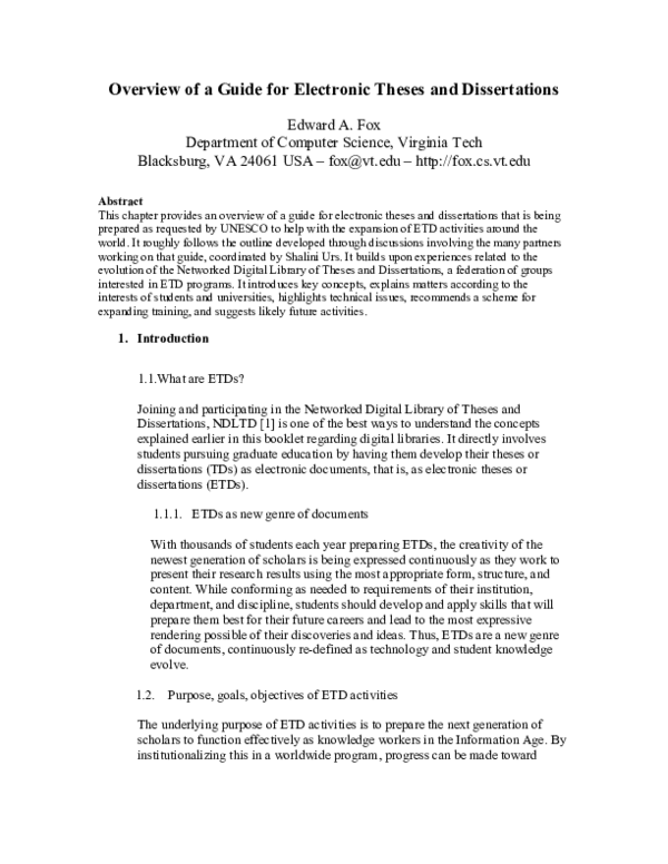 (PDF) Overview of a guide for electronic theses and dissertations