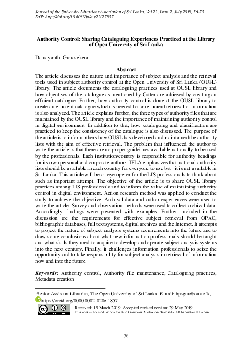 (PDF) Authority Control: Sharing Cataloguing Experiences Practiced at ...