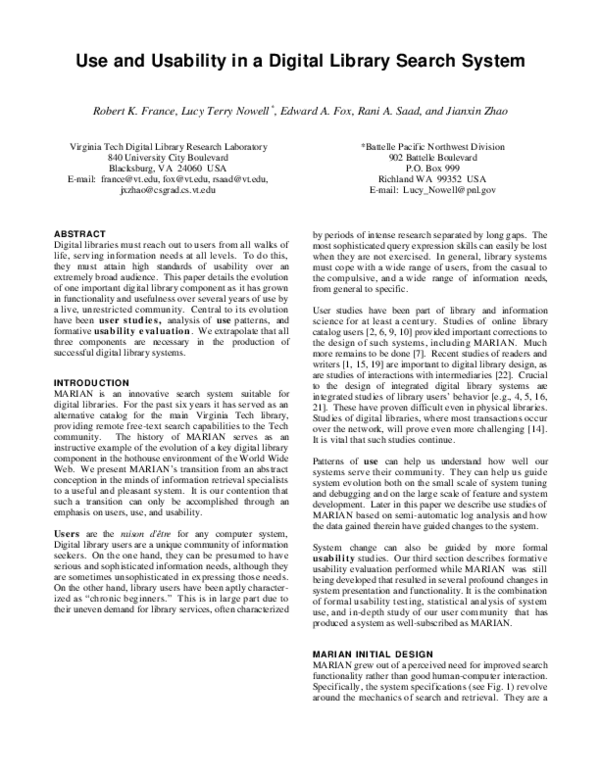 (PDF) Use and usability in a digital library search system