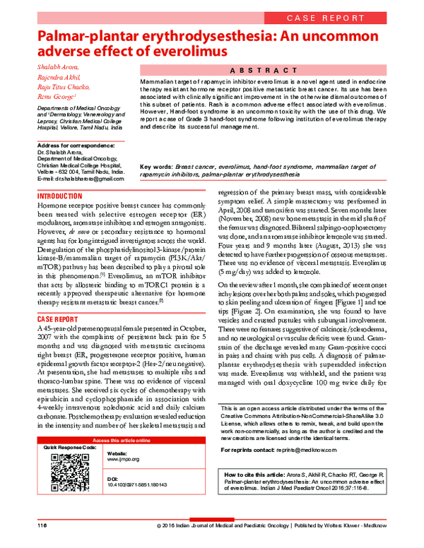 (PDF) Palmar-plantar erythrodysesthesia: An uncommon adverse effect of ...
