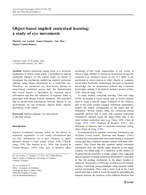 (PDF) Object based implicit contextual learning: a study of eye movements